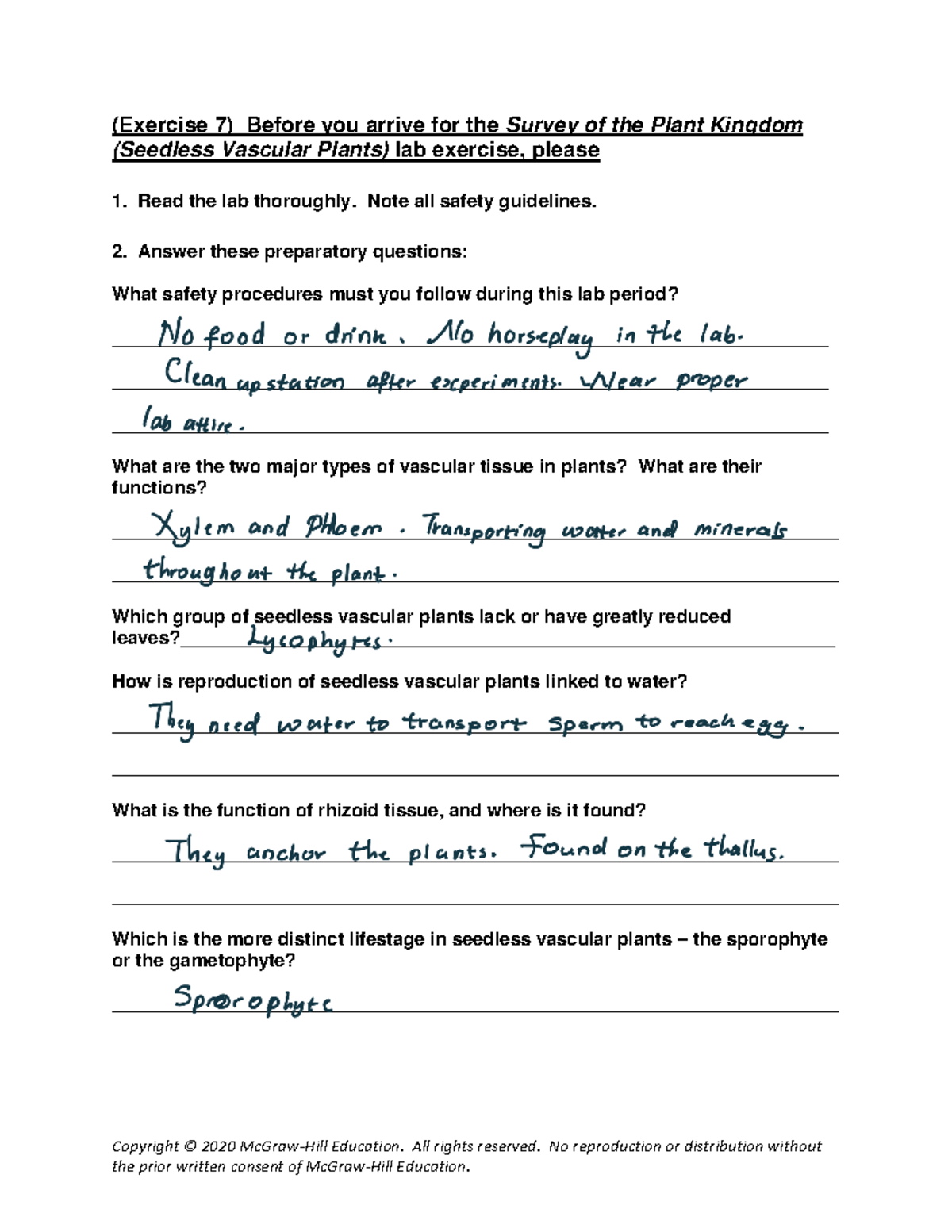 (Exercise 7) Seedless Vascular Plants Lab Prep - Survey of Plants - Studocu