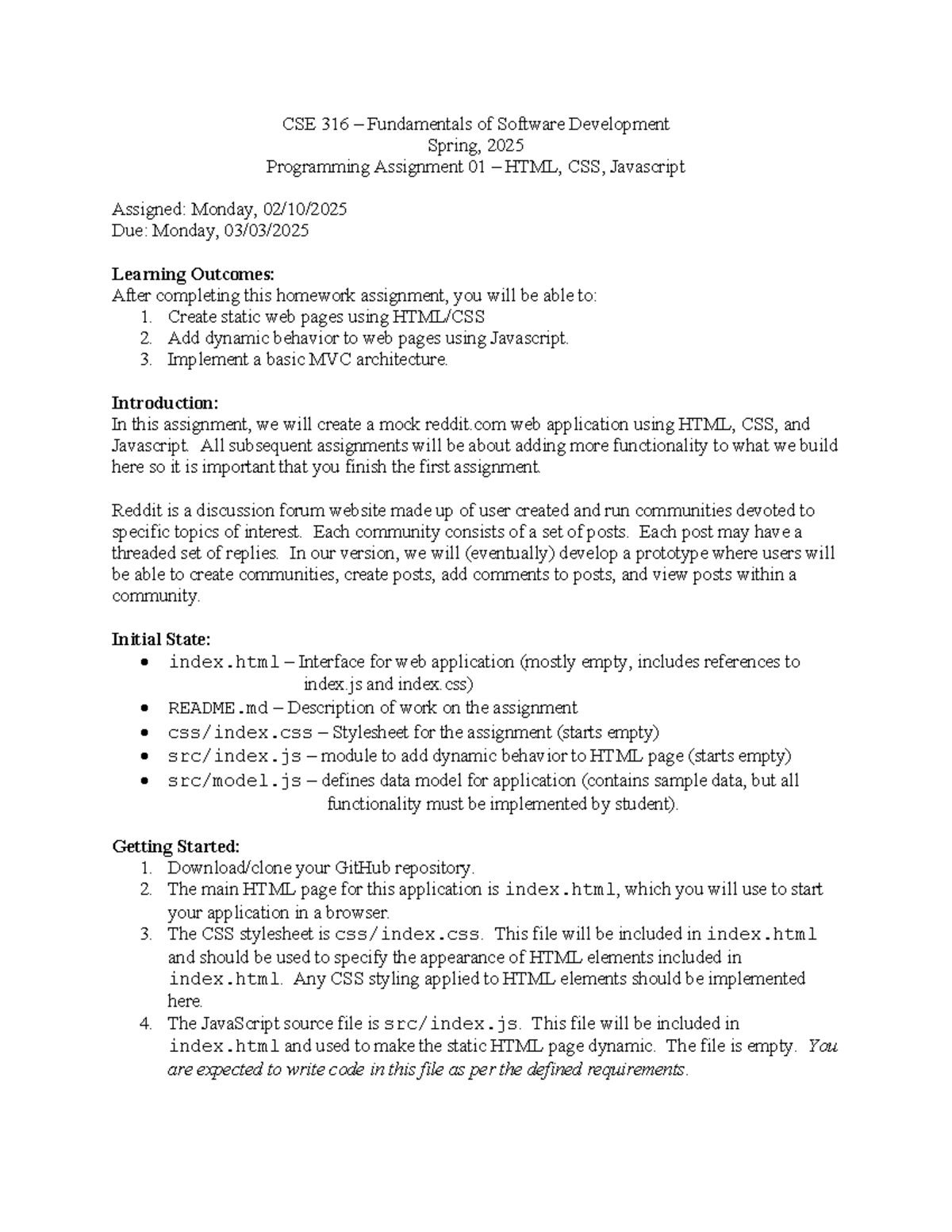 CSE 316 Spring 2025 Programming Assignment 01: Web App Development - Studocu