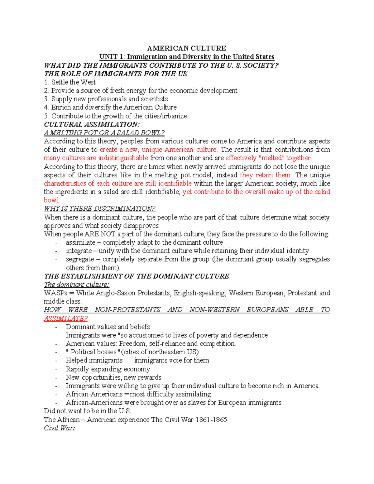 American Culture - Đề cương: Immigration, Diversity & Government ...