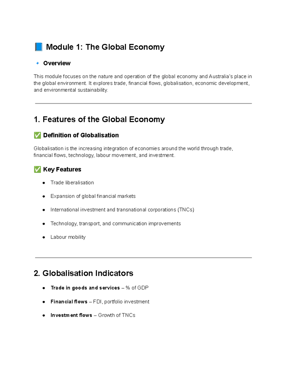 Module 1: Global Economy Overview & Key Concepts Summary - Studocu