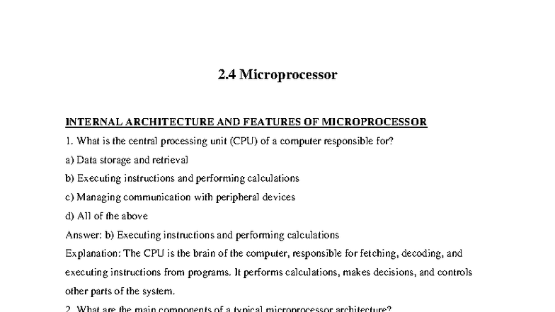 2.4 Microprocessor - Internal Architecture & Features MCQs - Studocu
