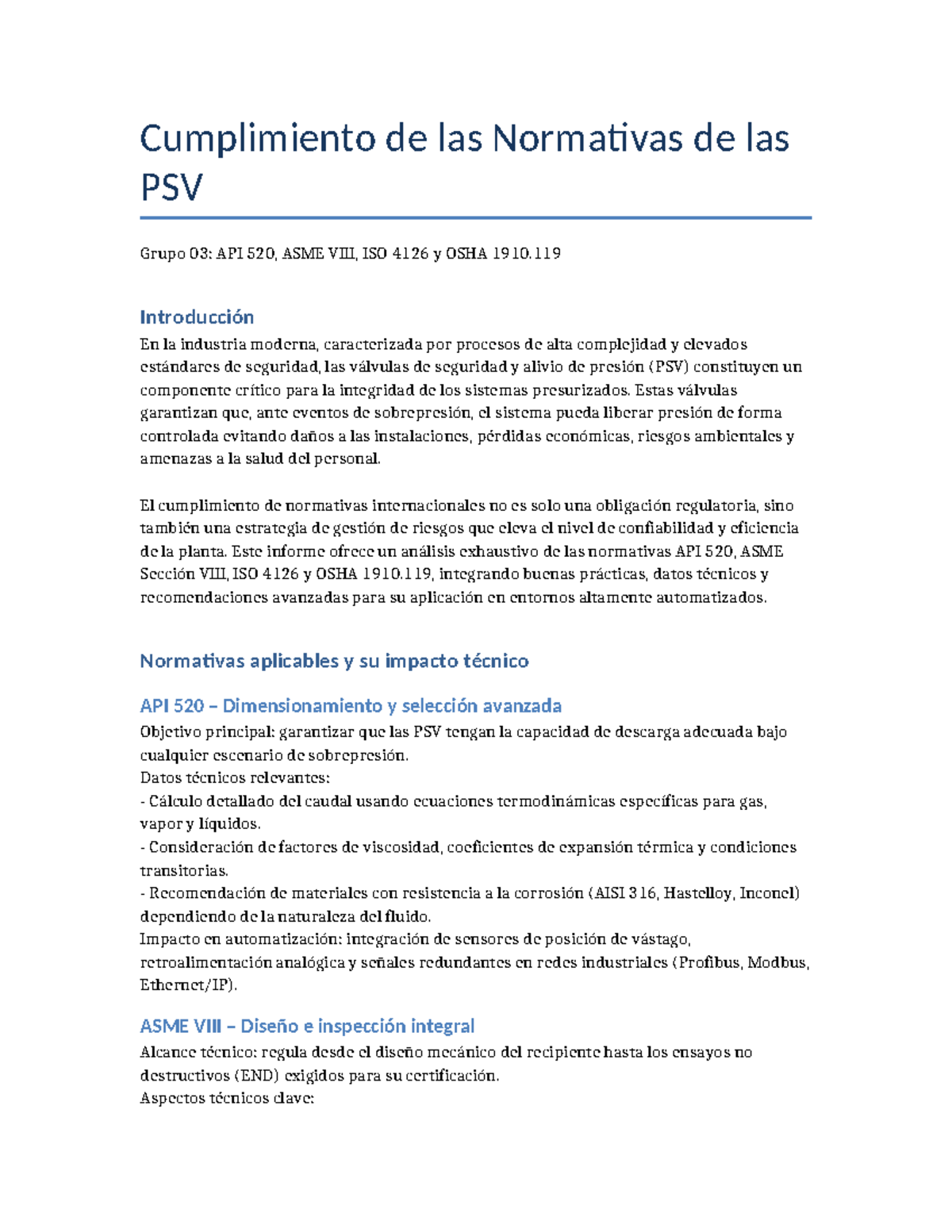 Normas G3: Cumplimiento de PSV según API 520, ASME ISO 4126 y OSHA 1910 ...