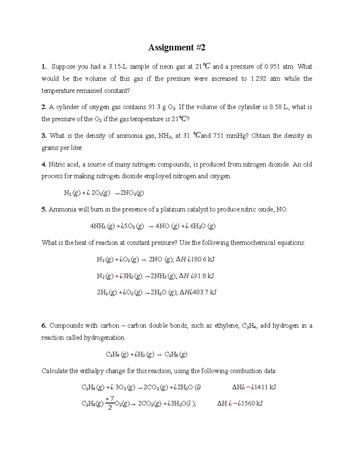 Assignment 2 - Practice Problems on Gas Laws and Reaction Rates - Studocu