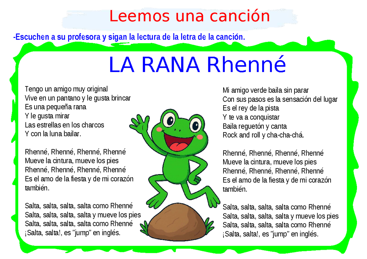 F. Leemos una Canción: La Rana Rhenné - Actividades y Respuestas - Studocu