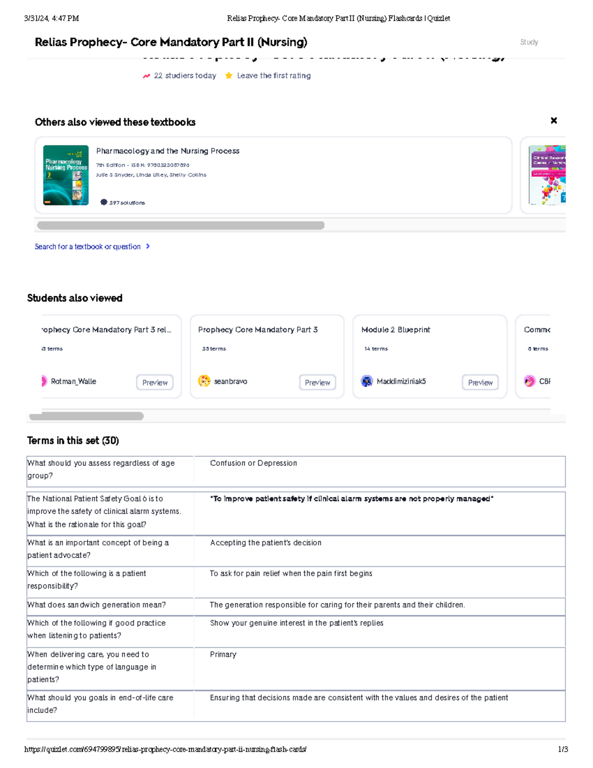 Relias Prophecy- Core Mandatory Part II (Nursing) Study Flashcards ...