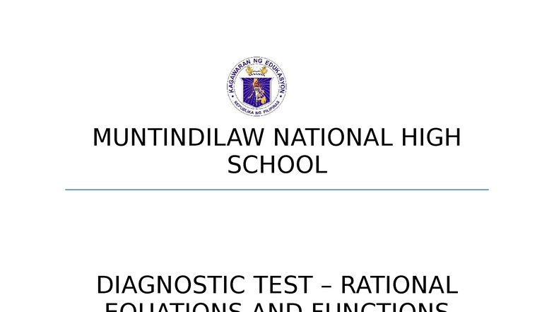 MUNTINDILAW HIGH SCHOOL GRADE 11 GENMATH DIAGNOSTIC TEST Q1 - Studocu