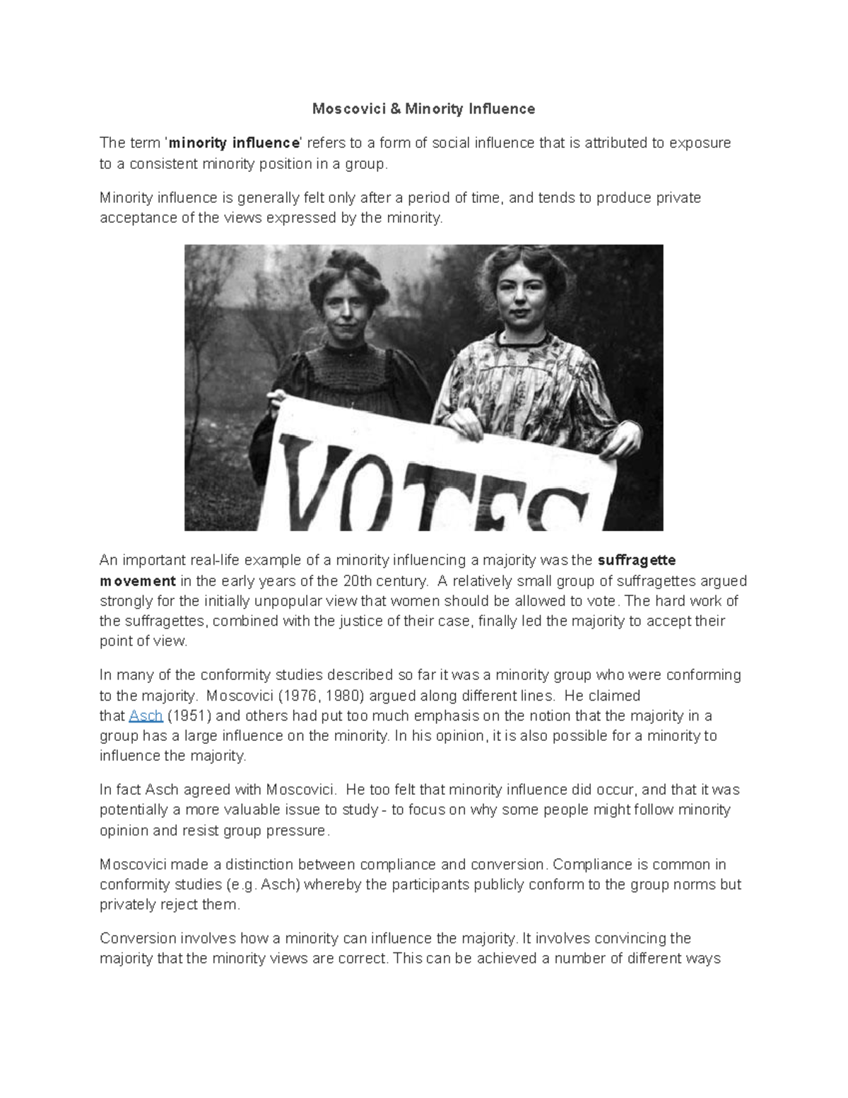 Psy 201: Moscovici's Theory of Minority Influence Explained - Studocu