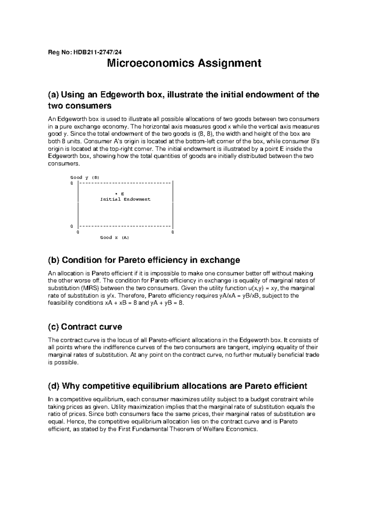Microeconomics Assignment: Edgeworth Box Analysis (Reg No) - Studocu