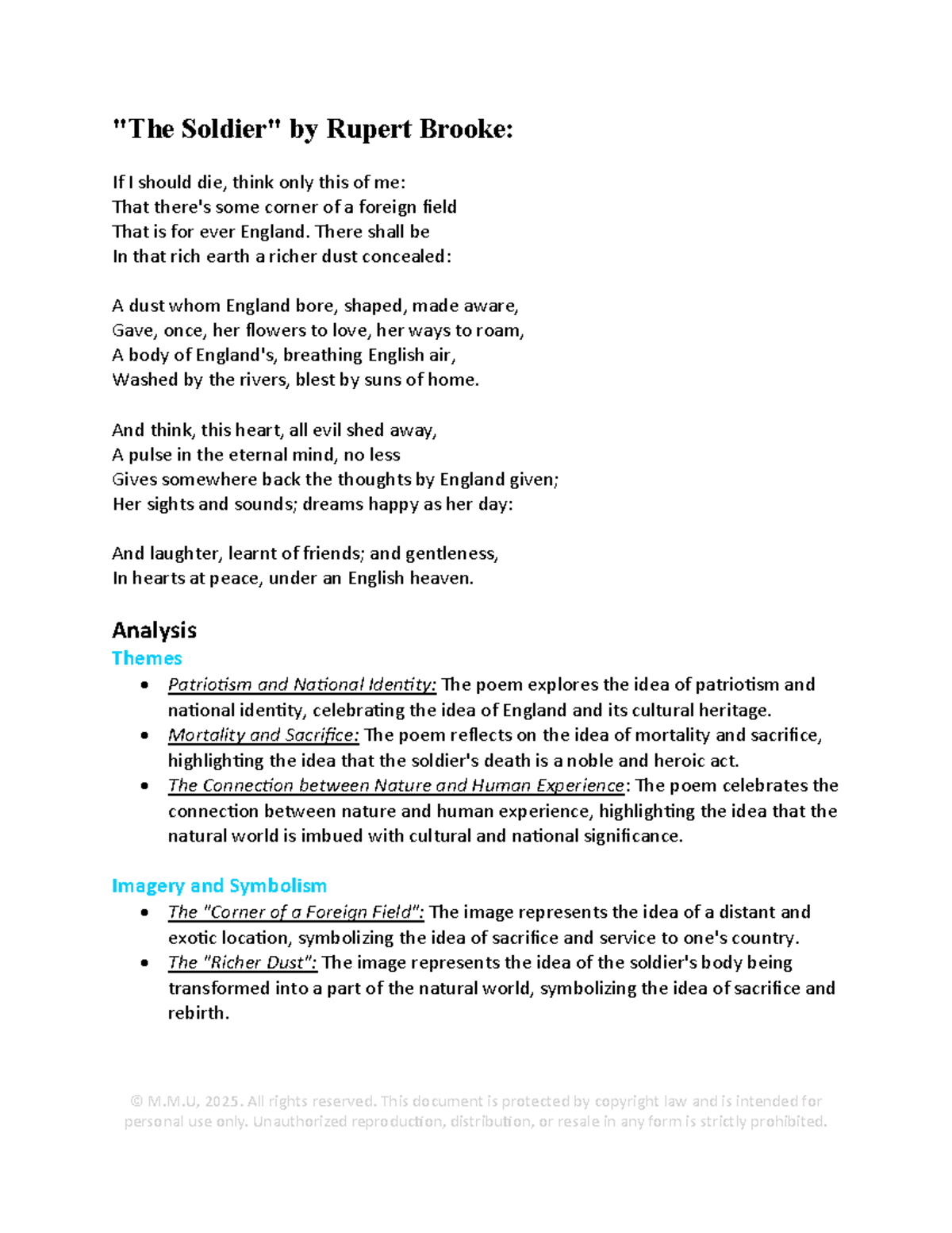 18. The Soldier 2 - Poem Analysis on Patriotism and Sacrifice - Studocu