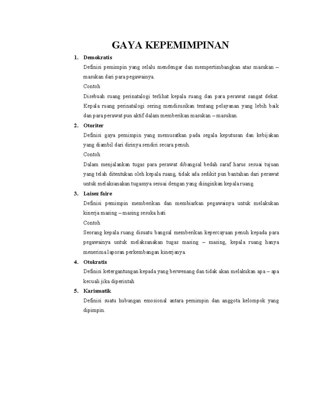 GAYA KEPEMIMPINAN: Definisi dan Contoh Gaya Pemimpin - Studocu