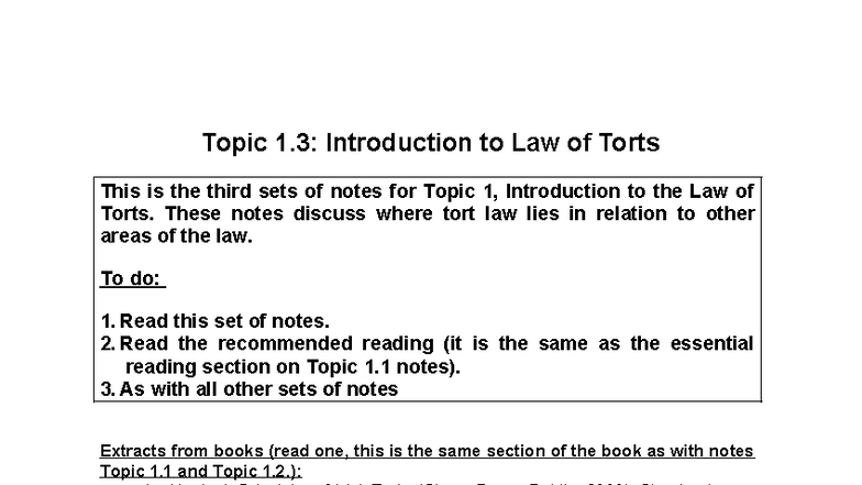 Intro to Law of Torts - Tort law with other law forms - Topic 1 ...