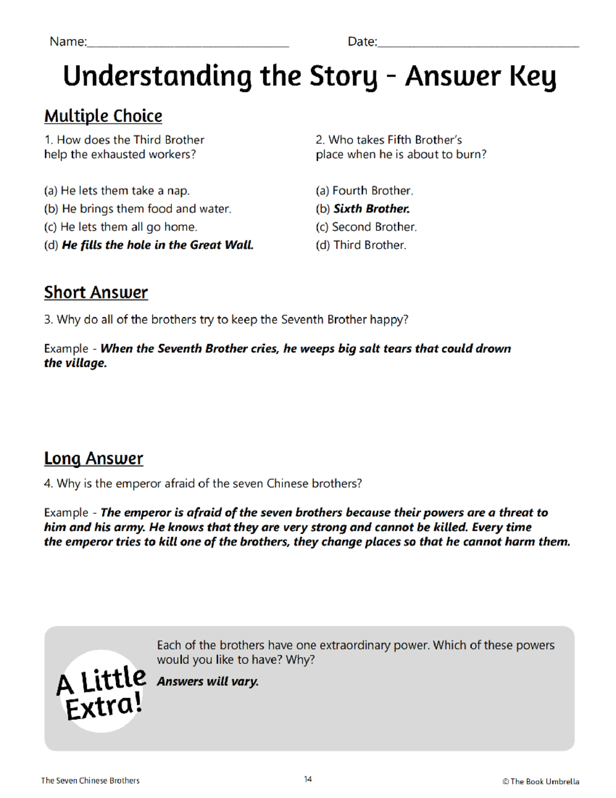 The Seven Chinese Brothers Story Study-1 Answer Key - Studocu