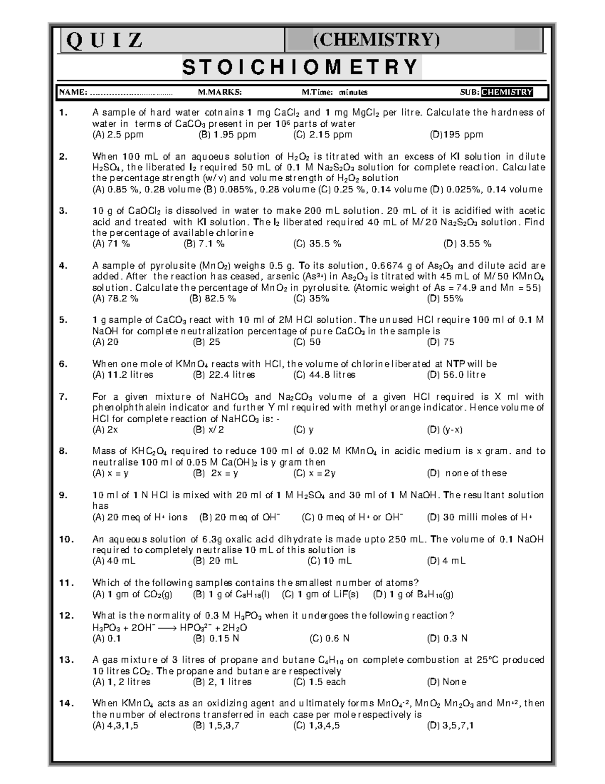510137058-QUIZ-Stoichiometry Concepts & Calculations - Studocu