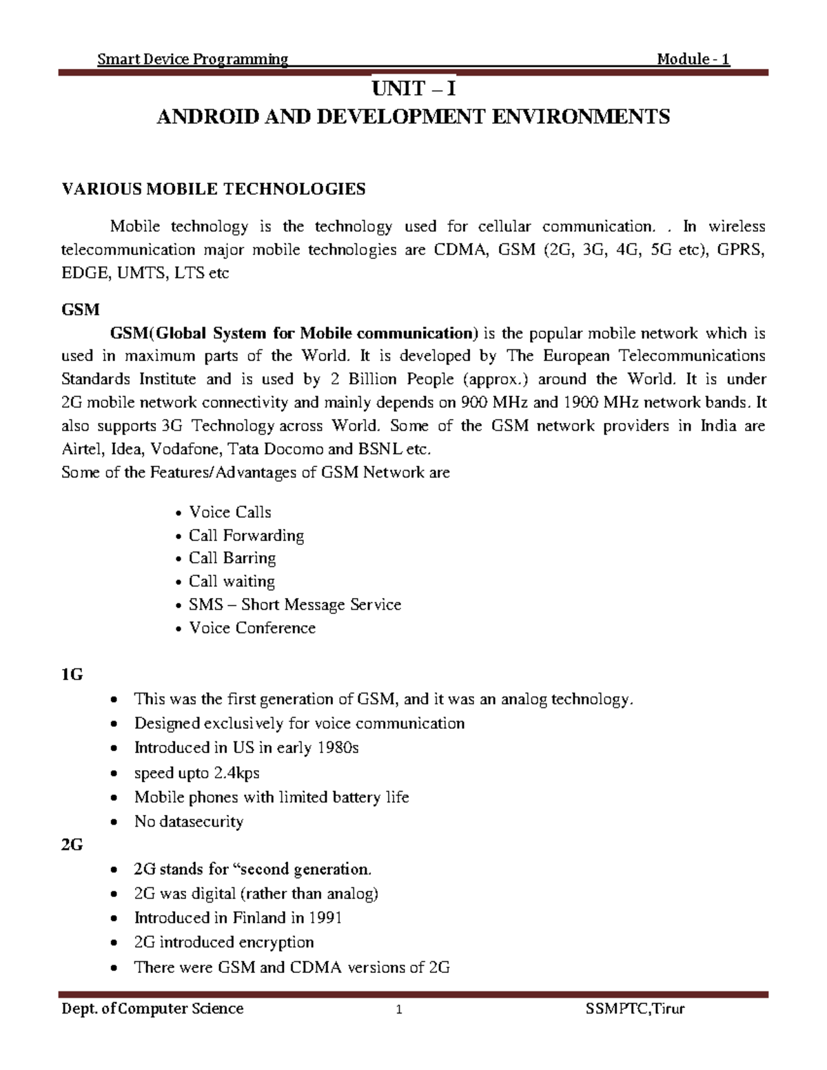 Smart Device Programming part4 - UNIT – I ANDROID AND DEVELOPMENT ENVIRONMENTS VARIOUS MOBILE ...