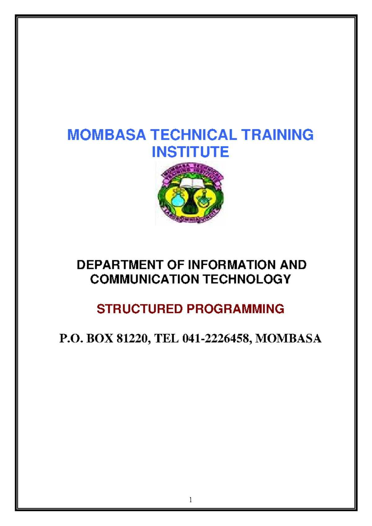 Structured-Programming-notes - MOMBASA TECHNICAL TRAINING INSTITUTE ...