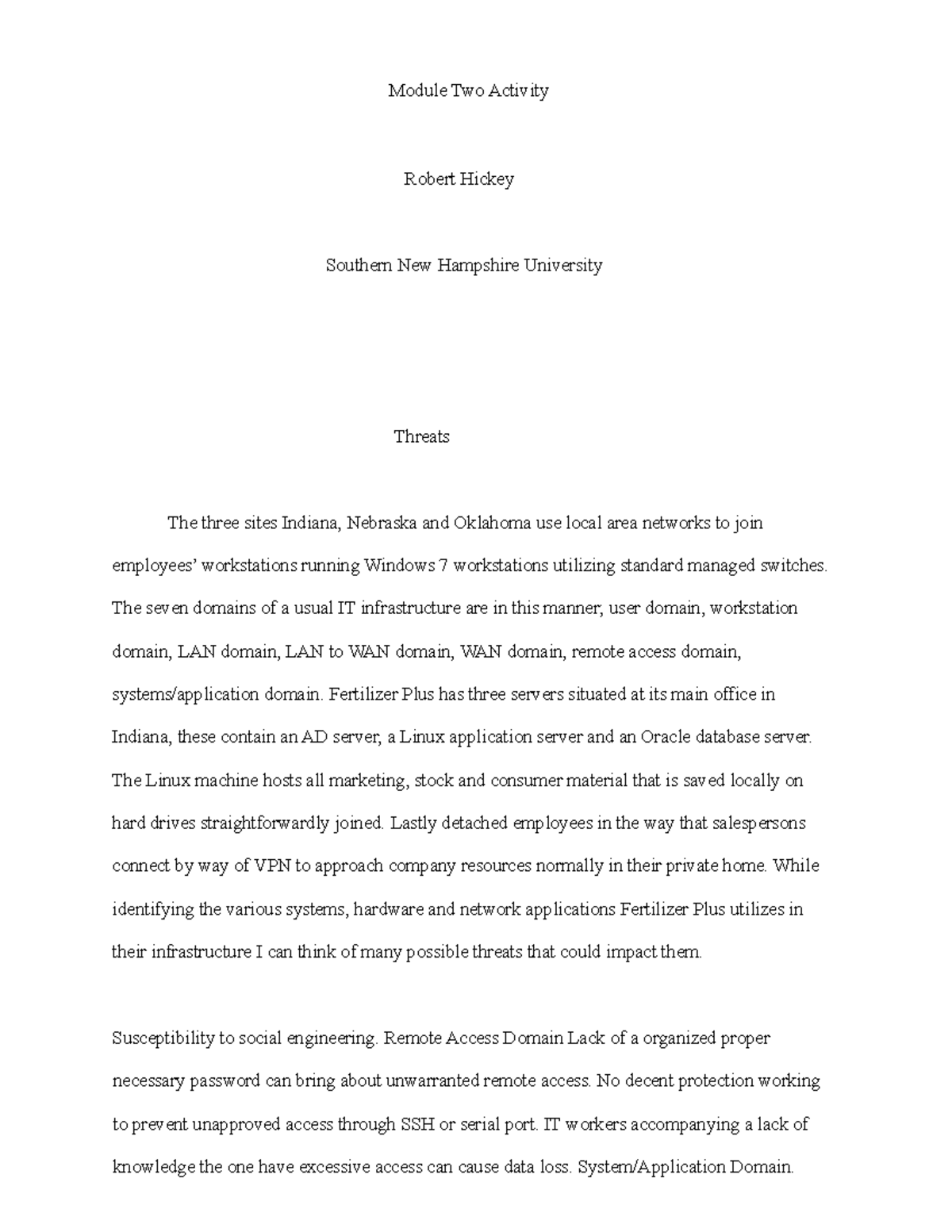 IT 313 Module Two Assignment - Module Two Activity Robert Hickey ...