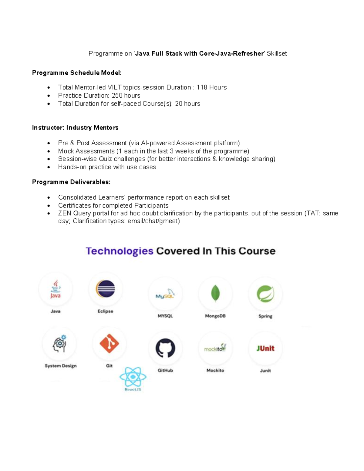 Java Full Stack with Core-Java Refresher: Complete Programme Overview - Studocu