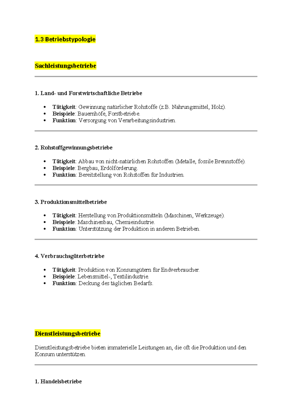 Betriebsarten und Intensitäten: Übersicht der Unternehmensstrukturen ...