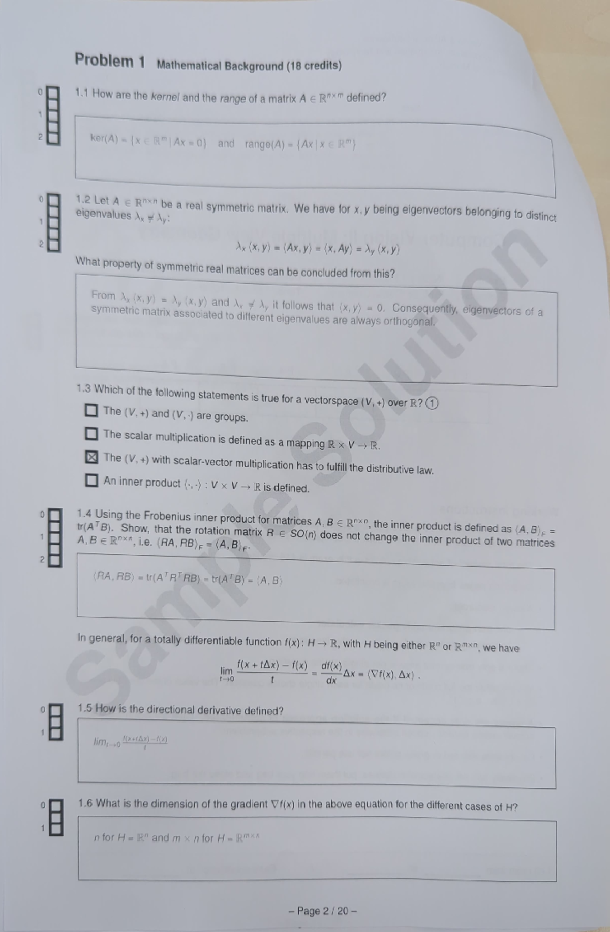 CV2 Exam SS24 (Main Exam) - Matrix Theory and Optimization Concepts ...