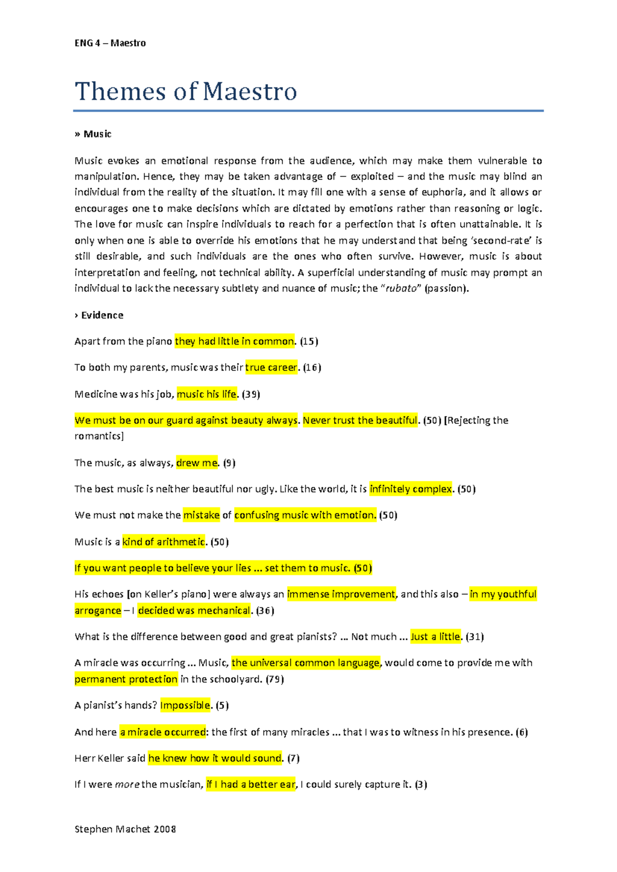 ENG 4 Maestro Themes: Emotional Impact of Music and Personal Growth ...