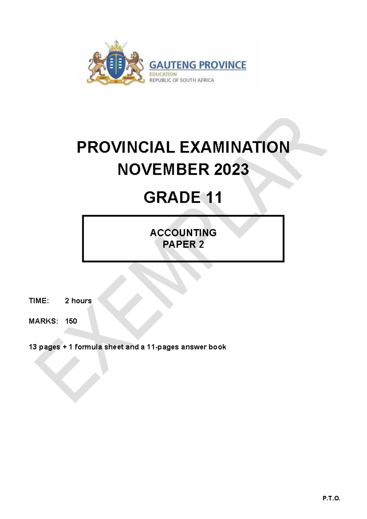 2023 GP G11 Nov Exam Accounting P2 Question Paper - Studocu