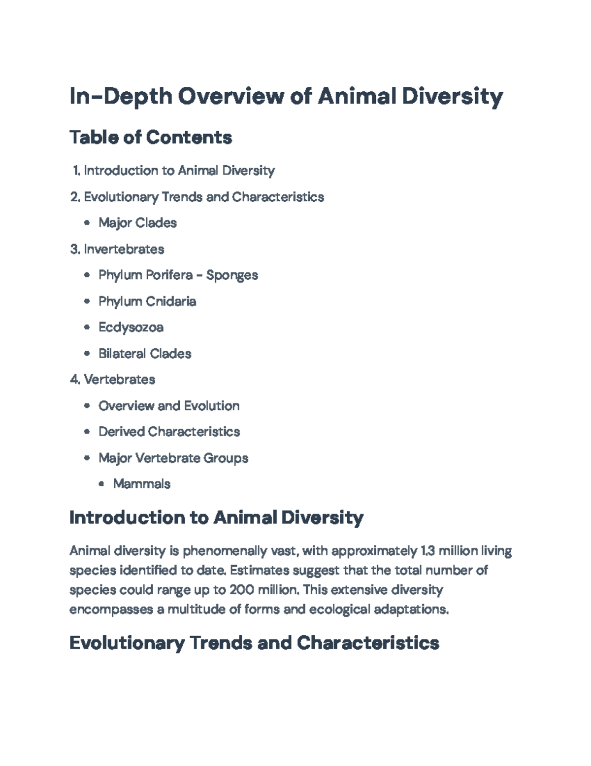 In-Depth Overview of Animal Diversity (Biology 101 - Final Exam) - In ...