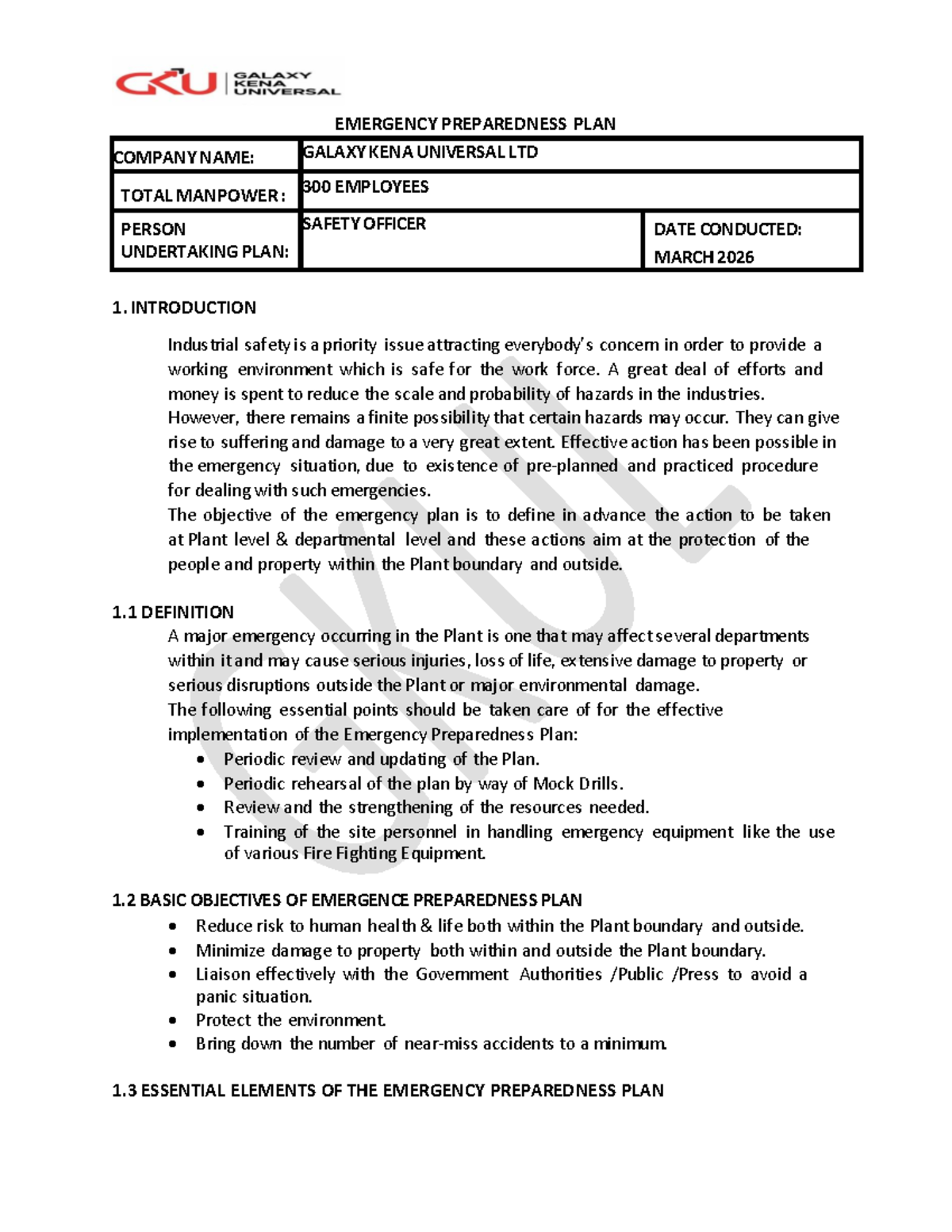 Emergency Preparedness Plan for Galaxy Kena Universal Ltd (2026) - Studocu
