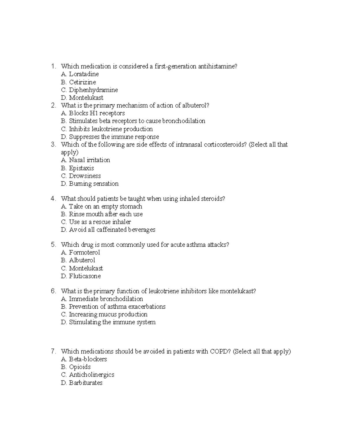 Respiratory Meds Pharmacology 1: Practice Questions & Answers - Studocu