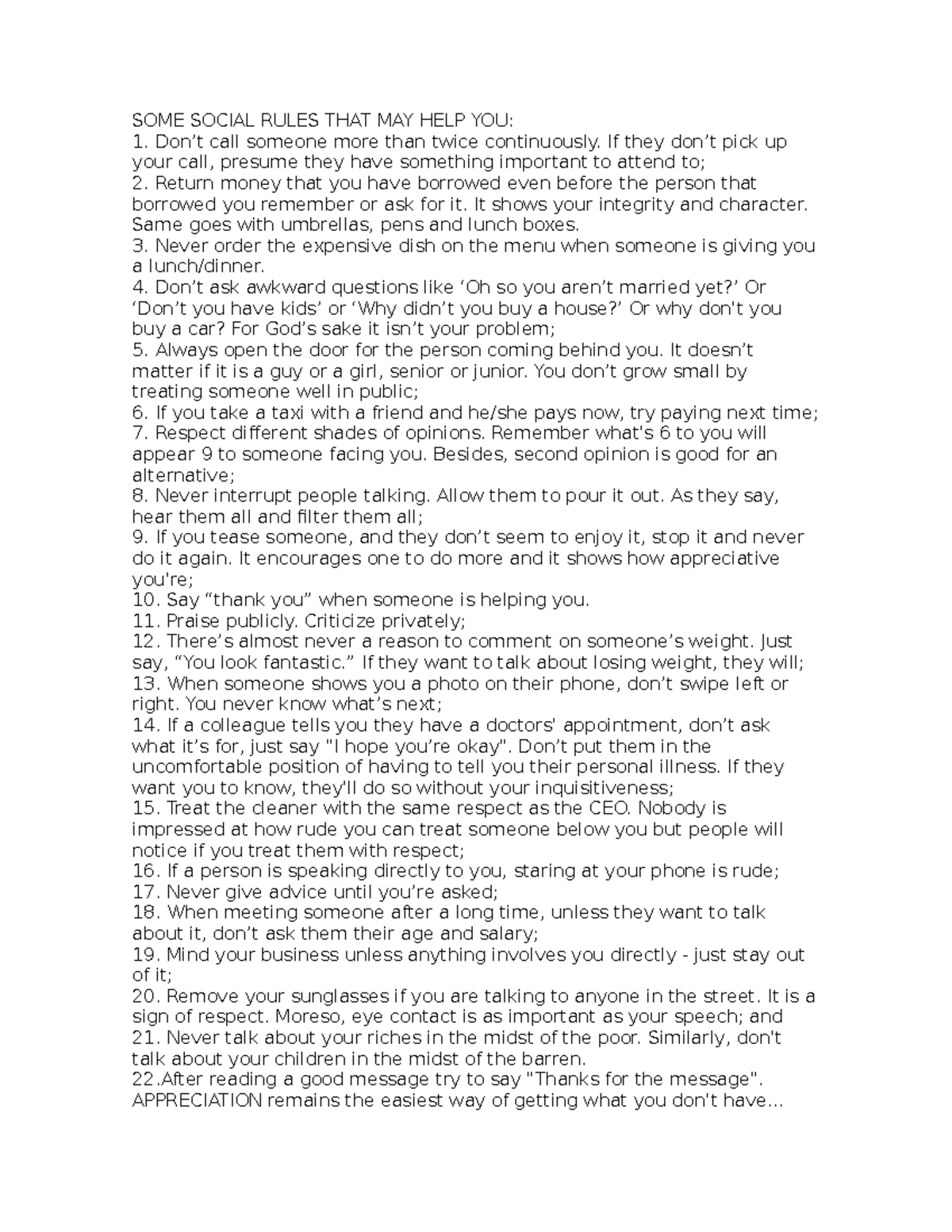 Essential Social Etiquette Guidelines for Respectful Interactions - Studocu