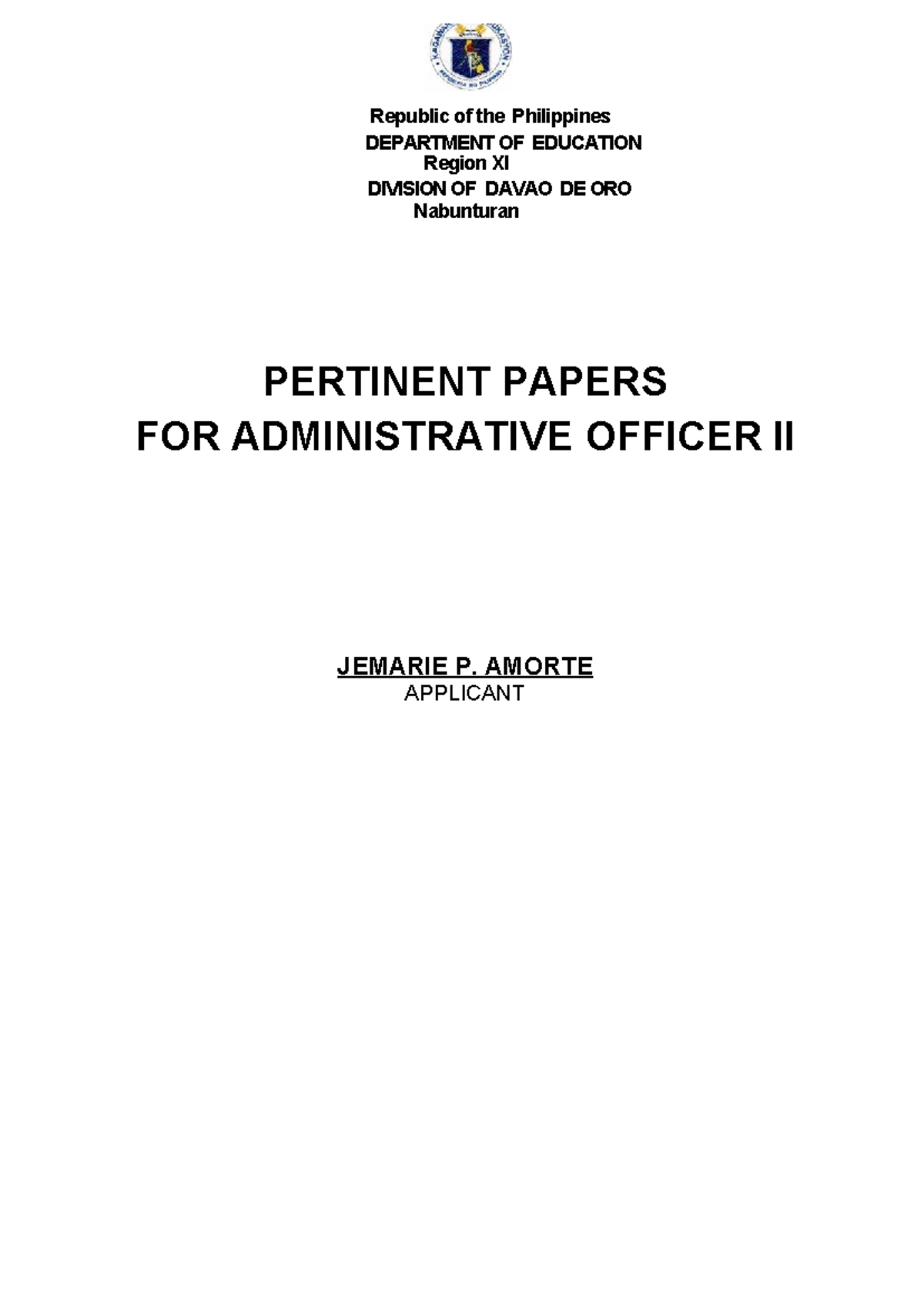 AO Cover PAGE - BSED English - Republic of the Philippines DEPARTMENT ...