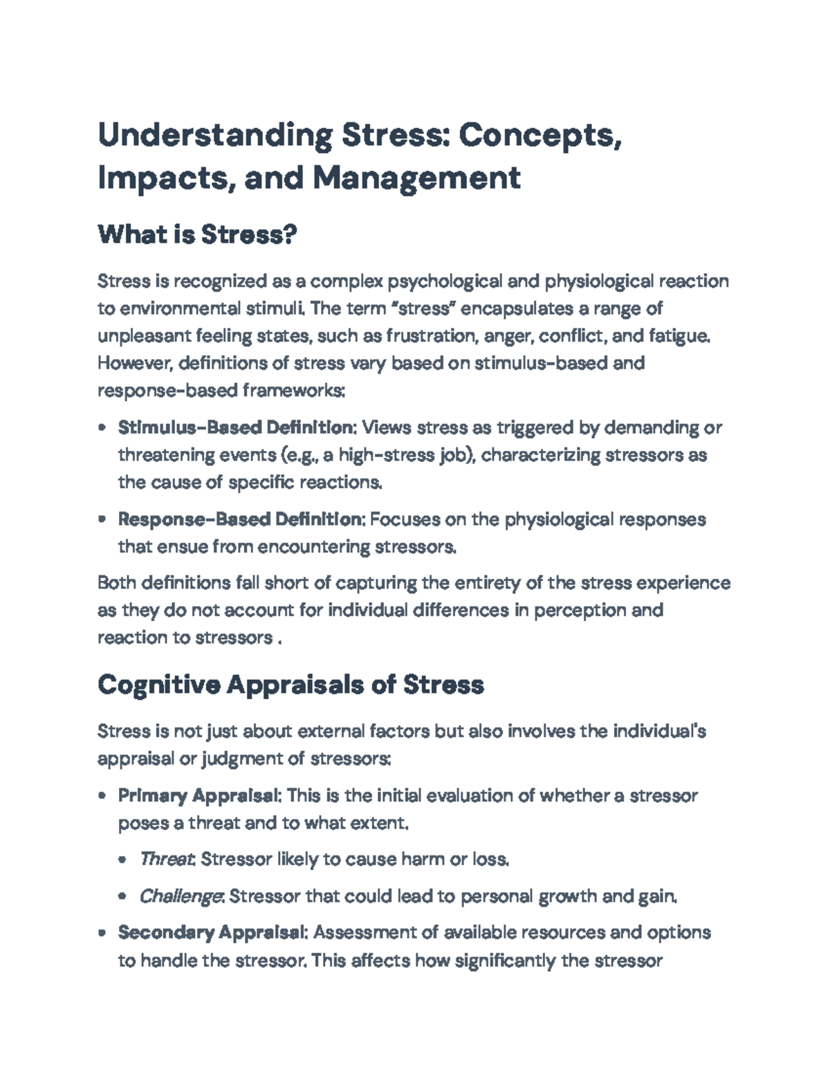 Understanding Stress: Concepts, Impacts, and Management Techniques ...