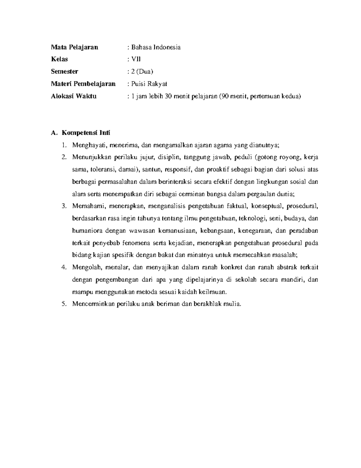 Modul Pembelajaran Puisi Rakyat Kelas VII Semester 2 - Studocu