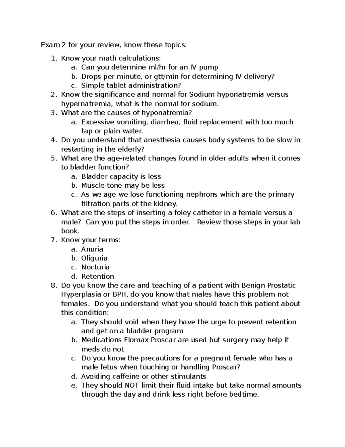 Exam 2 Review: Key Topics in Nursing Care and Patient Management - Studocu