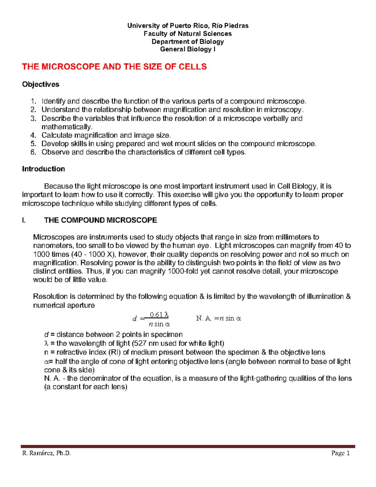 General Biology I: The Microscope & Cell Size Analysis - Studocu