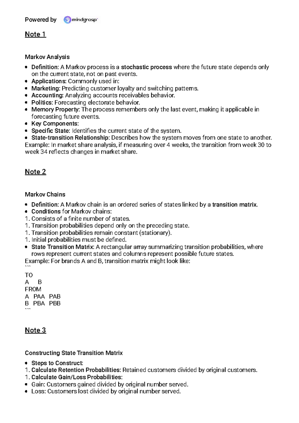 Markov Analysis and Calculus Concepts: Smart Notes for Course XYZ - Studocu