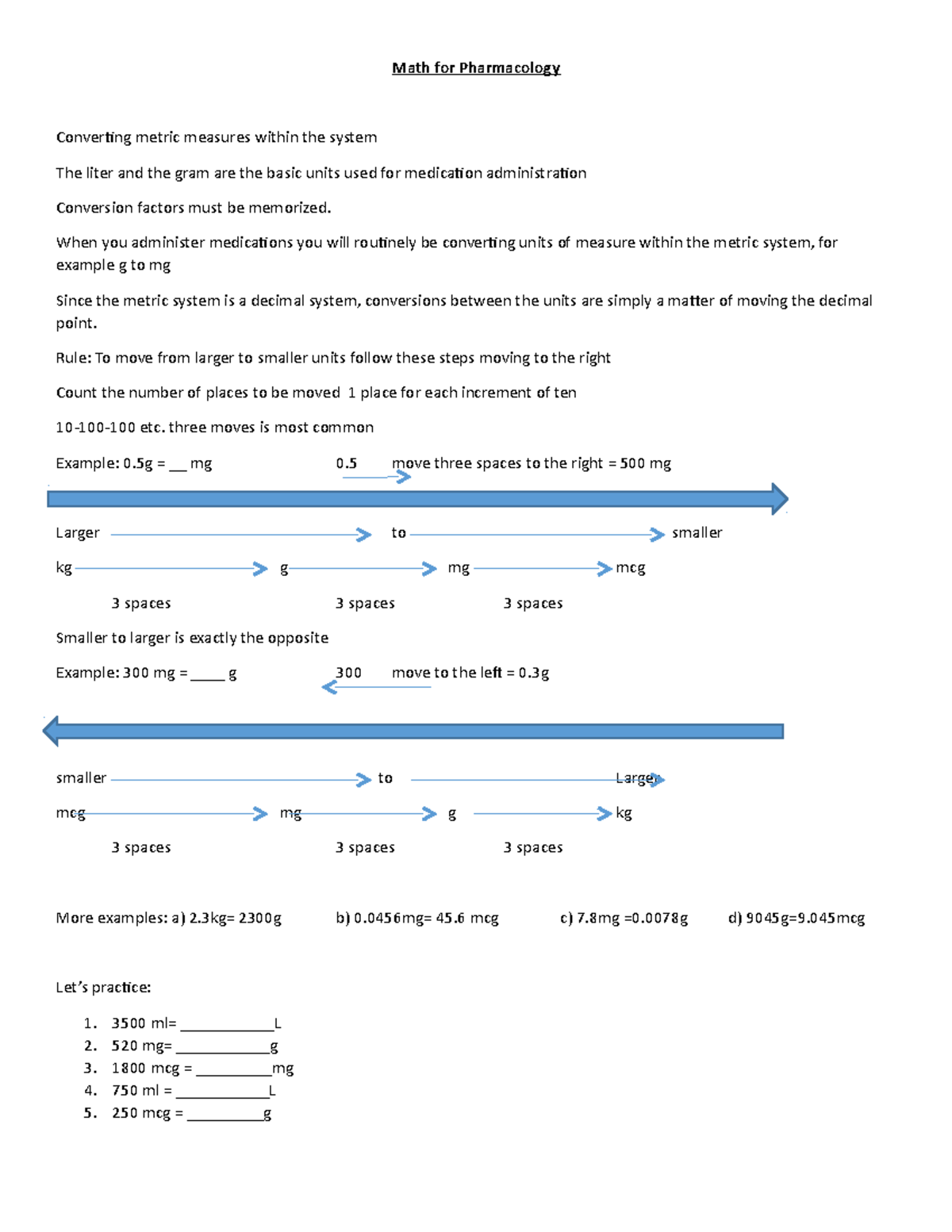 Math for Pharmacology 18: Metric Conversion and Medication Admin Guide ...