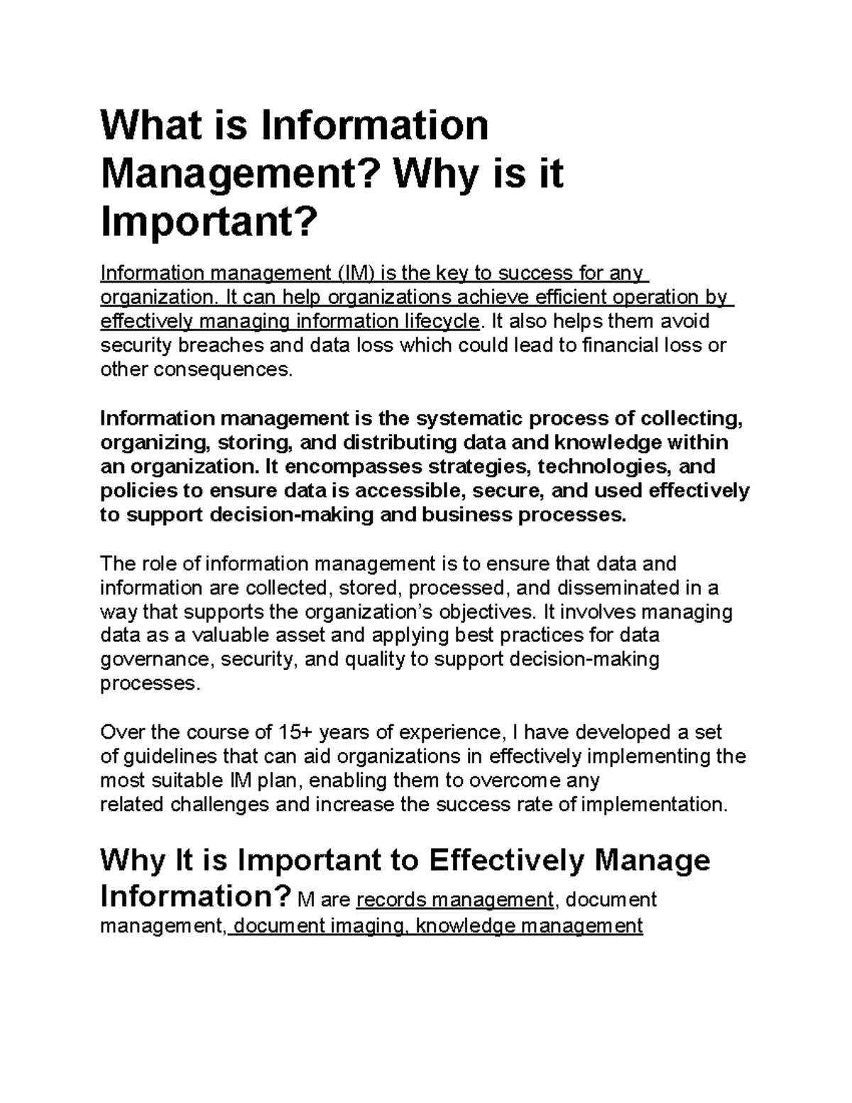 IM 101: Understanding Information Management and Its Importance - Studocu