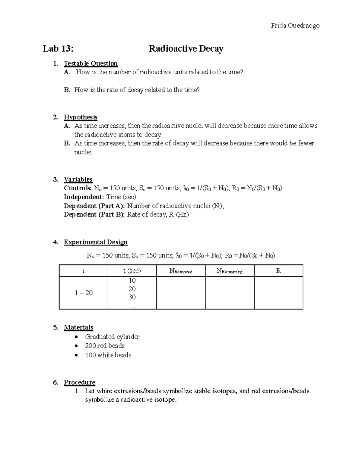 Lab 13 - Lab on radioactive decay. - Lab 13: Radioactive Decay Testable ...