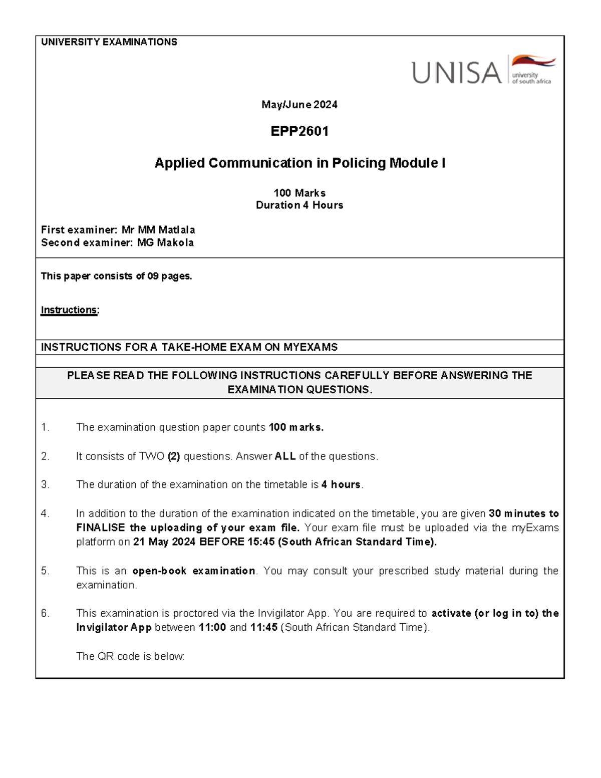 EPP2601 2024 EQP Final Exam - Applied Communication in Policing - Studocu