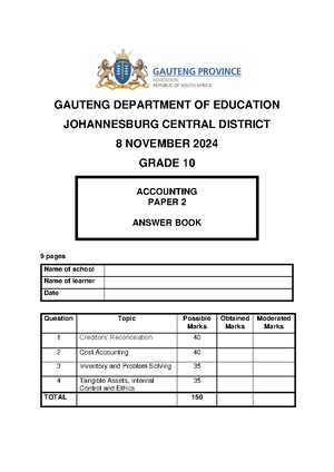 Gr 11 Accounting P2 June 2024 Provincial Exam Answer Book - Studocu