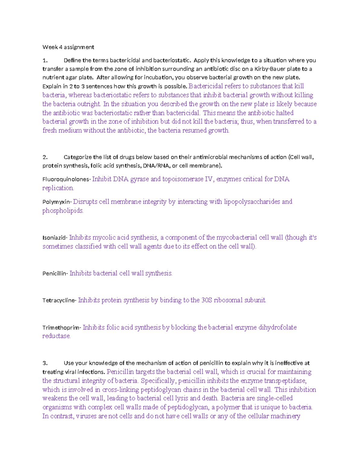 BIO 101 Week 4 Assignment: Bactericidal vs. Bacteriostatic Effects - Studocu