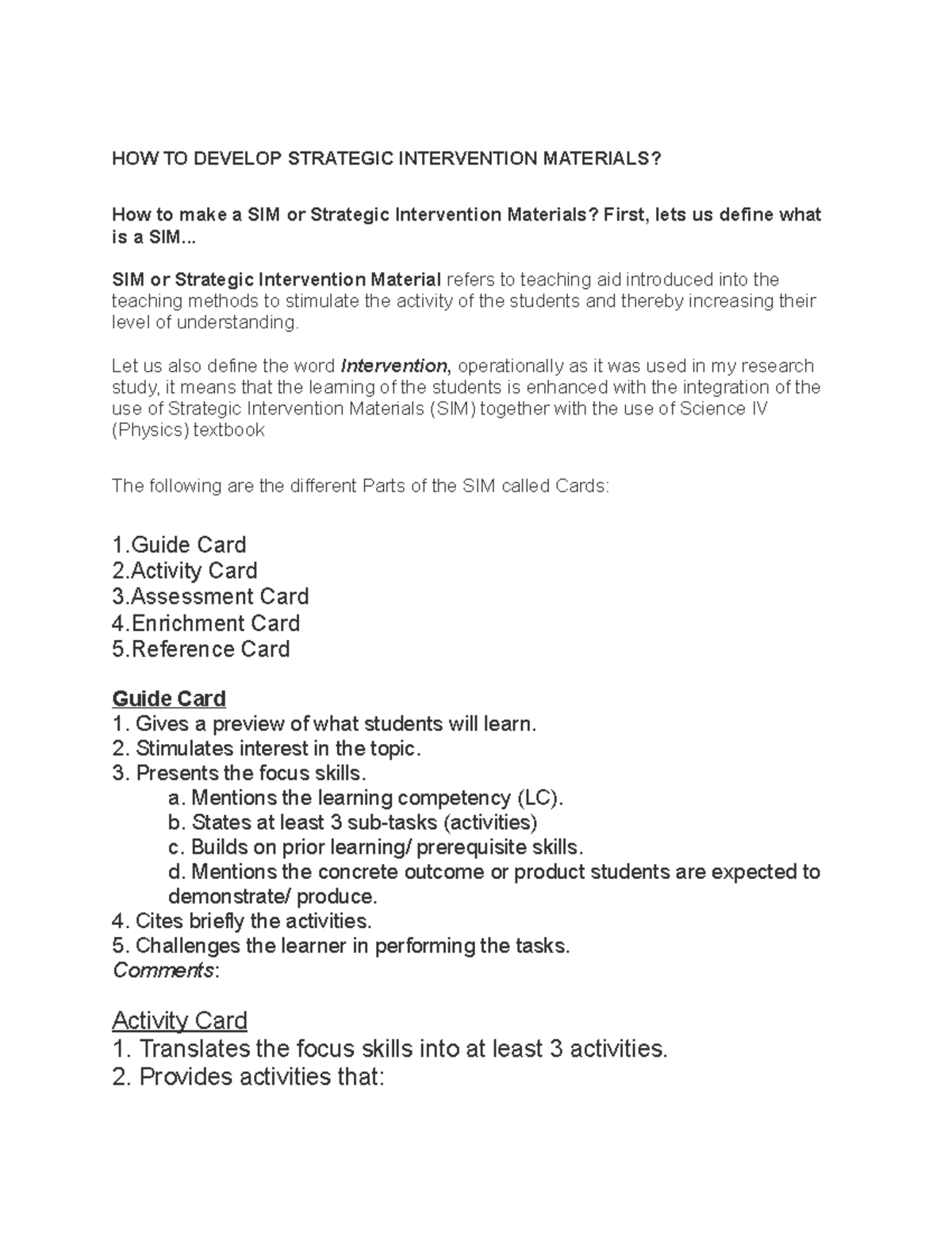 Developing Strategic Intervention Materials (SIM) for Science IV - Studocu