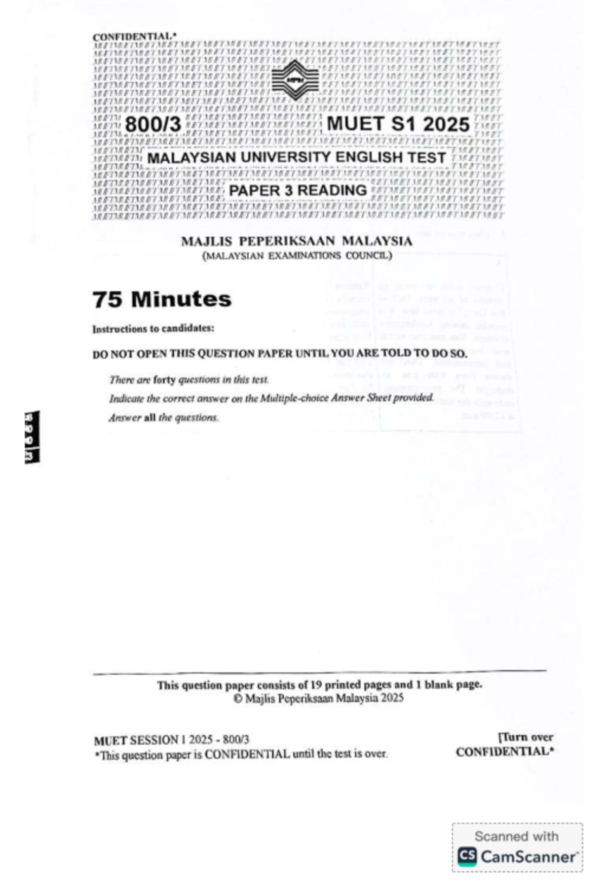 MUET S1 2025 Reading Test Paper - Malaysian University English Test ...