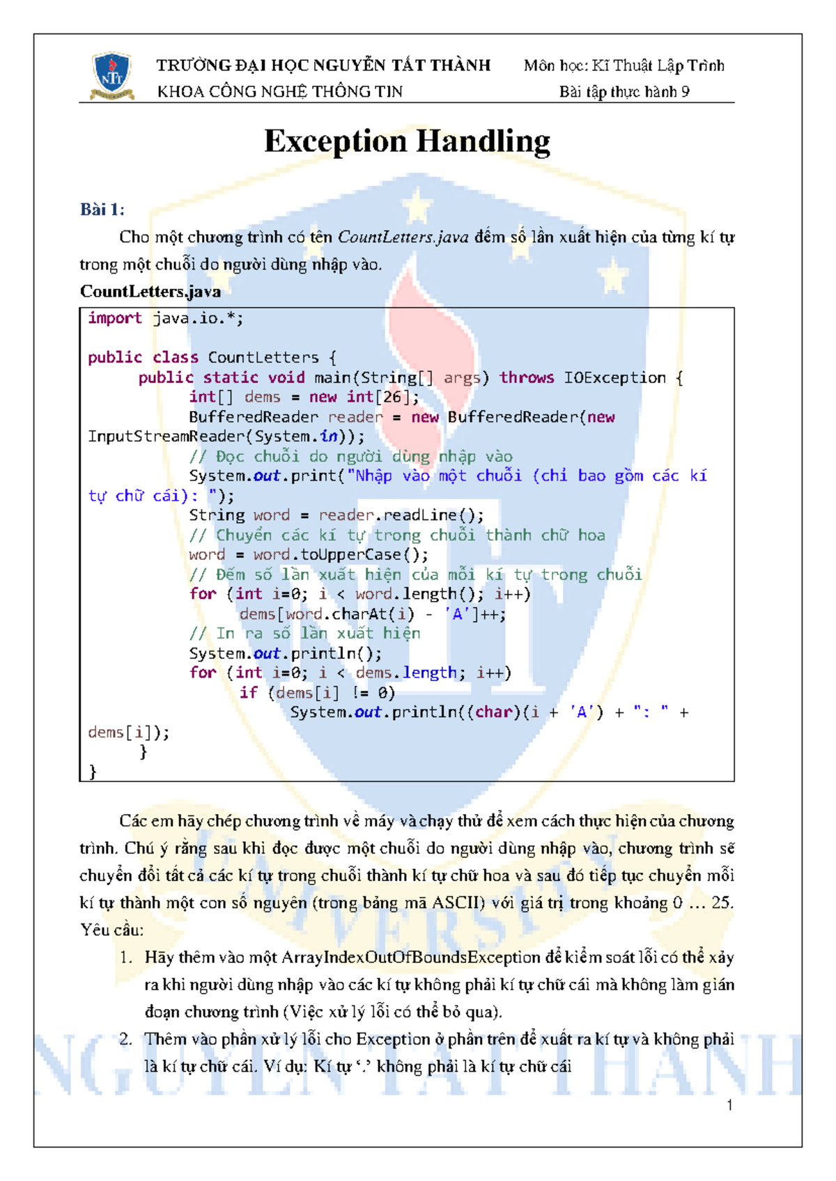 KTLT9 - Has - KHOA CÔNG NGHà THÔNG TIN Bài tập thực hành 9 Exception ...