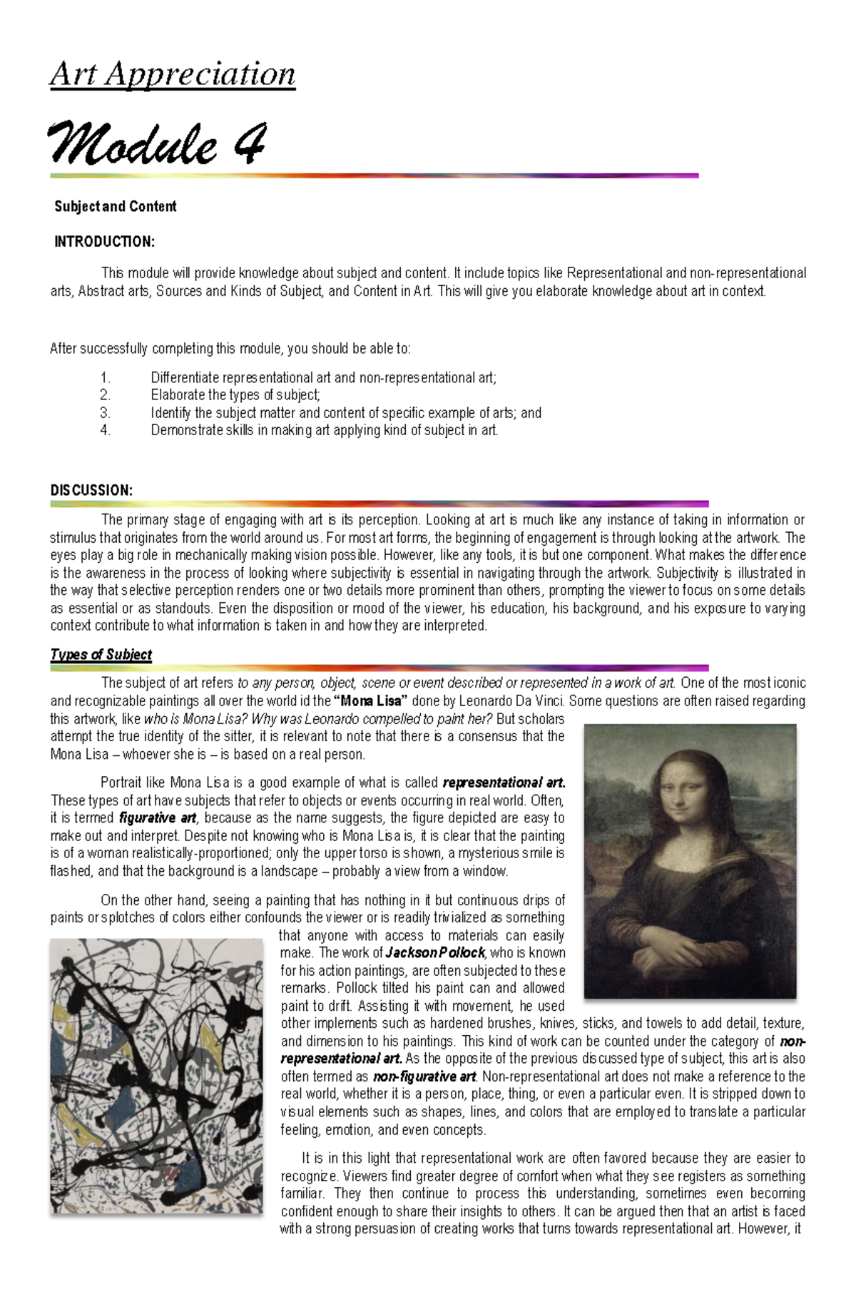 Art Appreciation (Module 4): Subject & Content Summary - Studocu