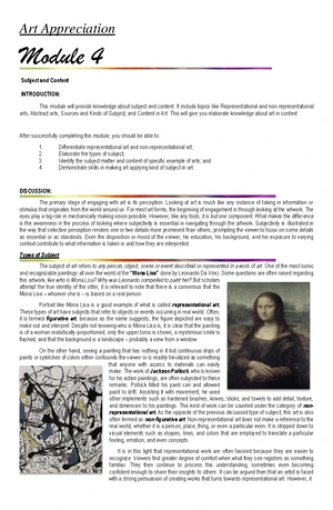 Art Appreciation - summary - Art Appreciation Module 2 Creativity, Imagination, and Expression ...