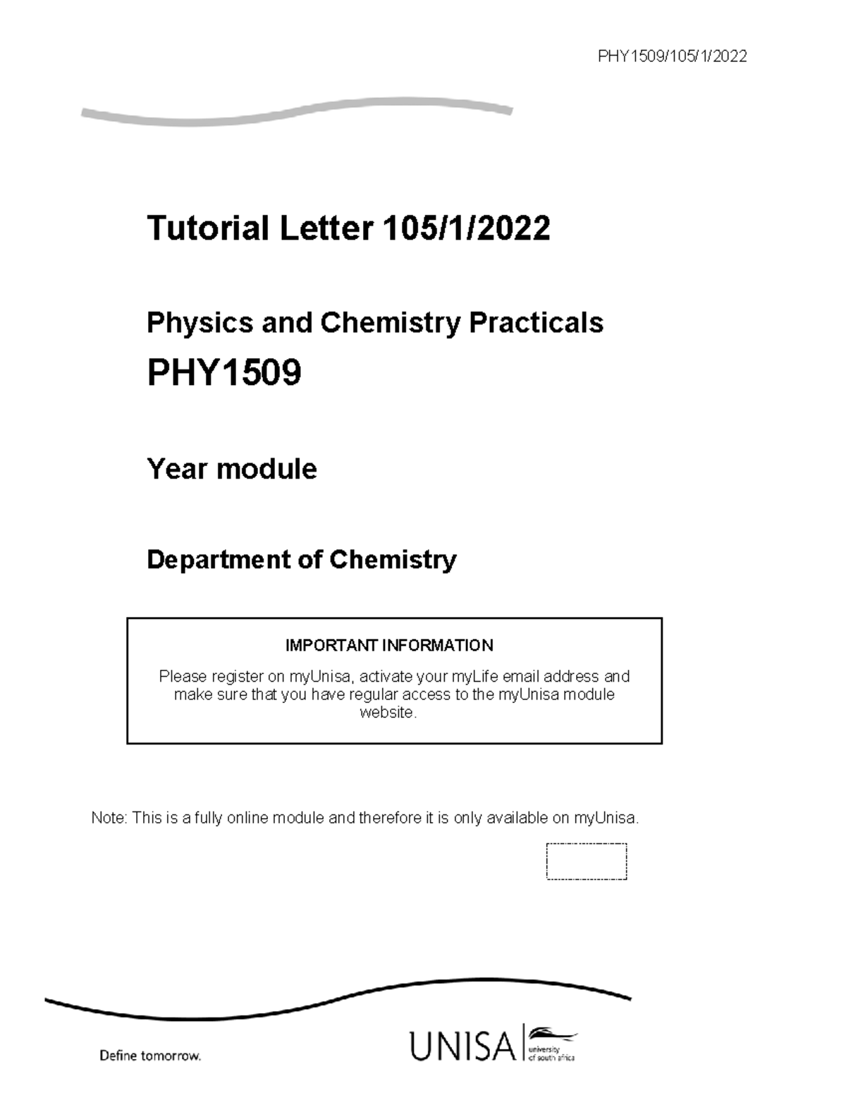 PHY1509 TL105 2022 - Physics & Chemistry Practicals Tutorial Guide - Studocu