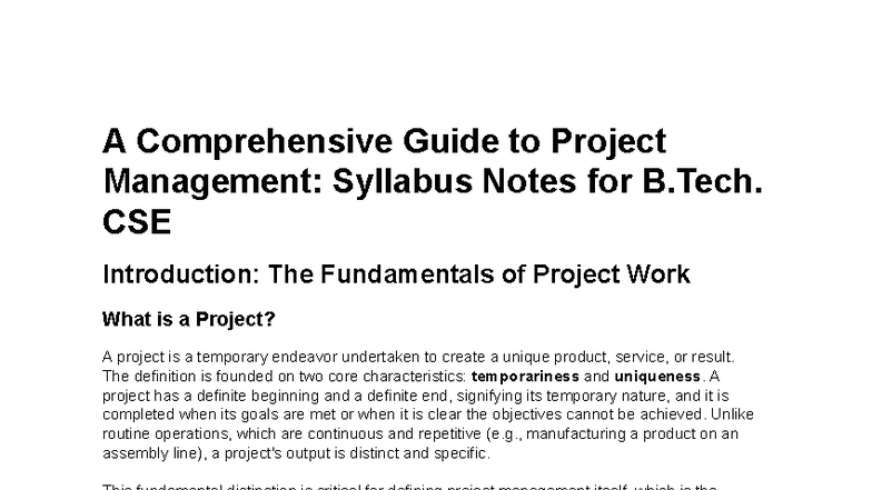 B.Tech CSE: Project Management Syllabus Notes & Key Concepts - Studocu