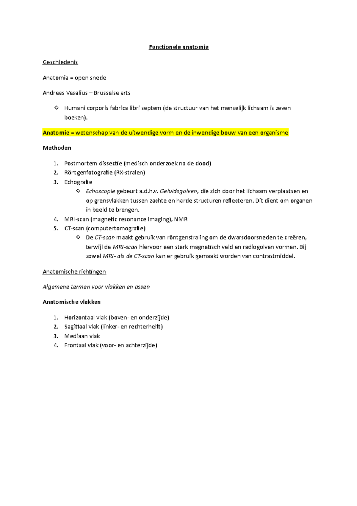 Samenvatting - Anatomie en functies van het menselijk lichaam - Studocu