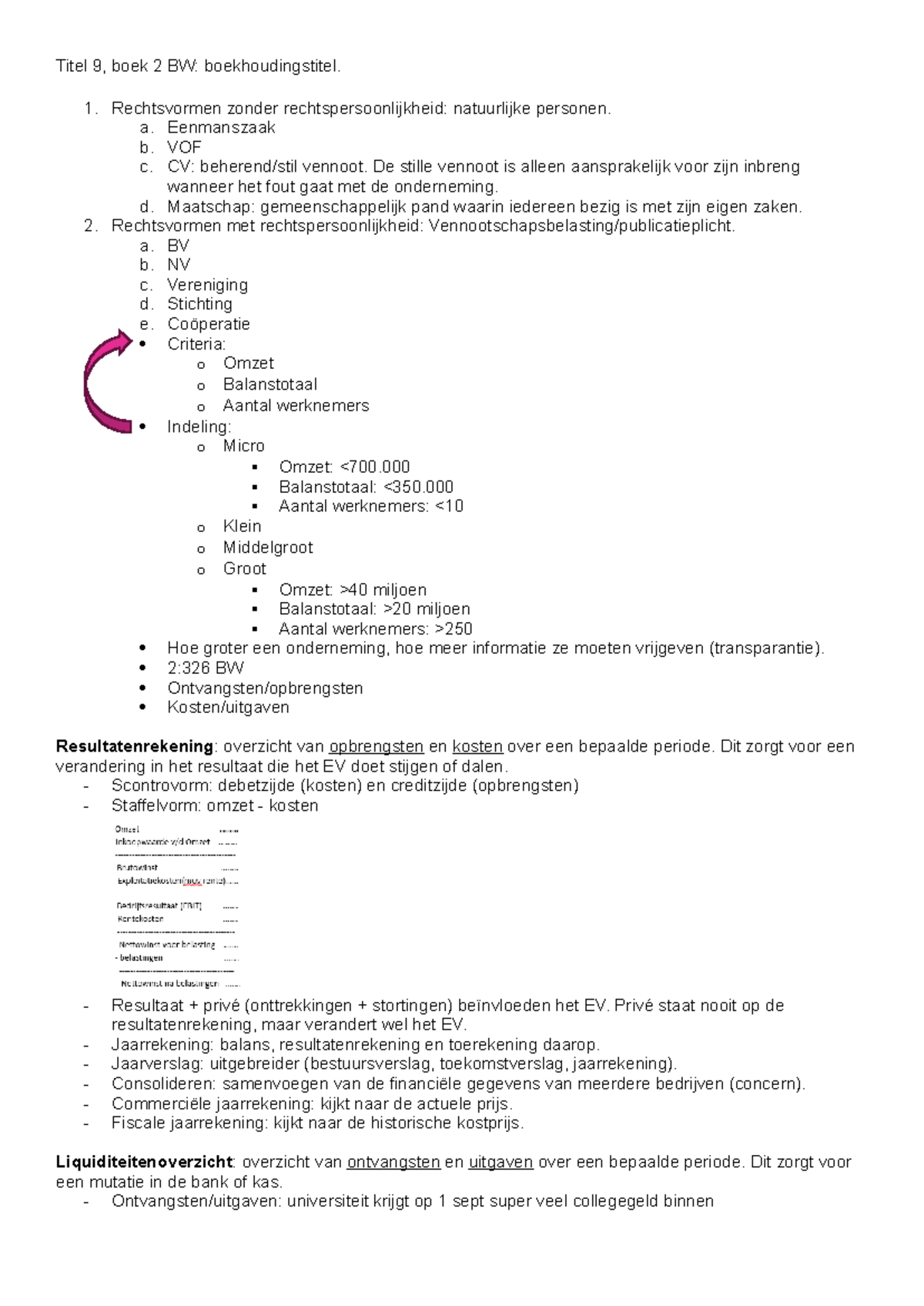 Theorie - Boekhoudingsaspecten t.a.v. Rechtspersonen en Winstberekening ...